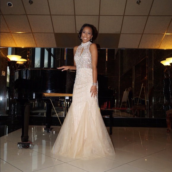 Lord & Taylor | Dresses | Sparkly Tan Embellished Prom Dress | Poshmark